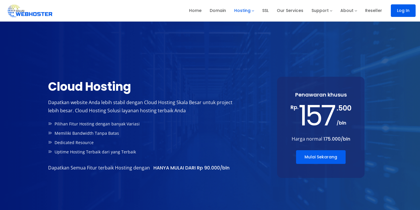 Solusi Cloud Hosting terbaik dengan penyimpanan besar dan uptime 99,99% | Solusi Webhoster