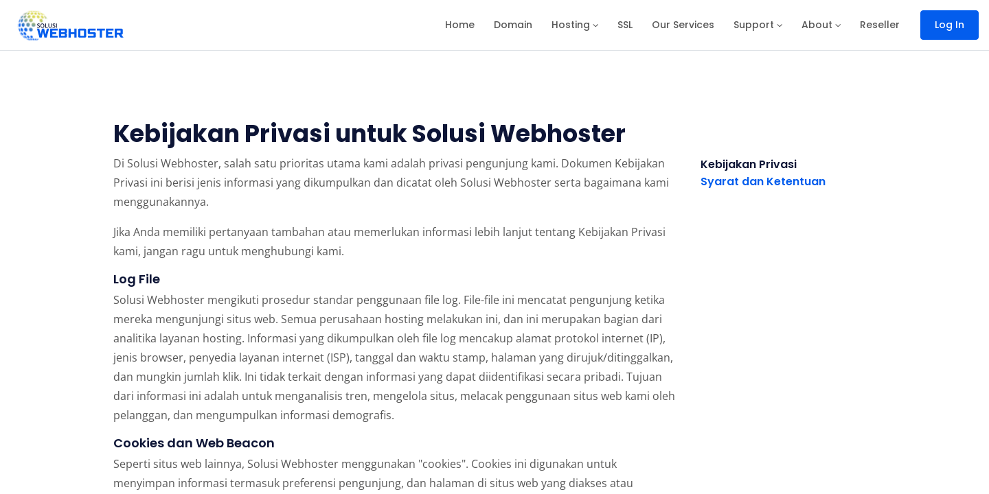 Kebijakan Privasi | Solusi Webhoster