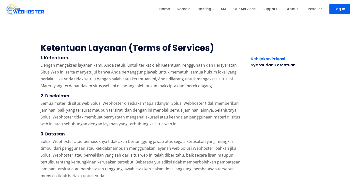 Syarat dan Ketentuan | Solusi Webhoster